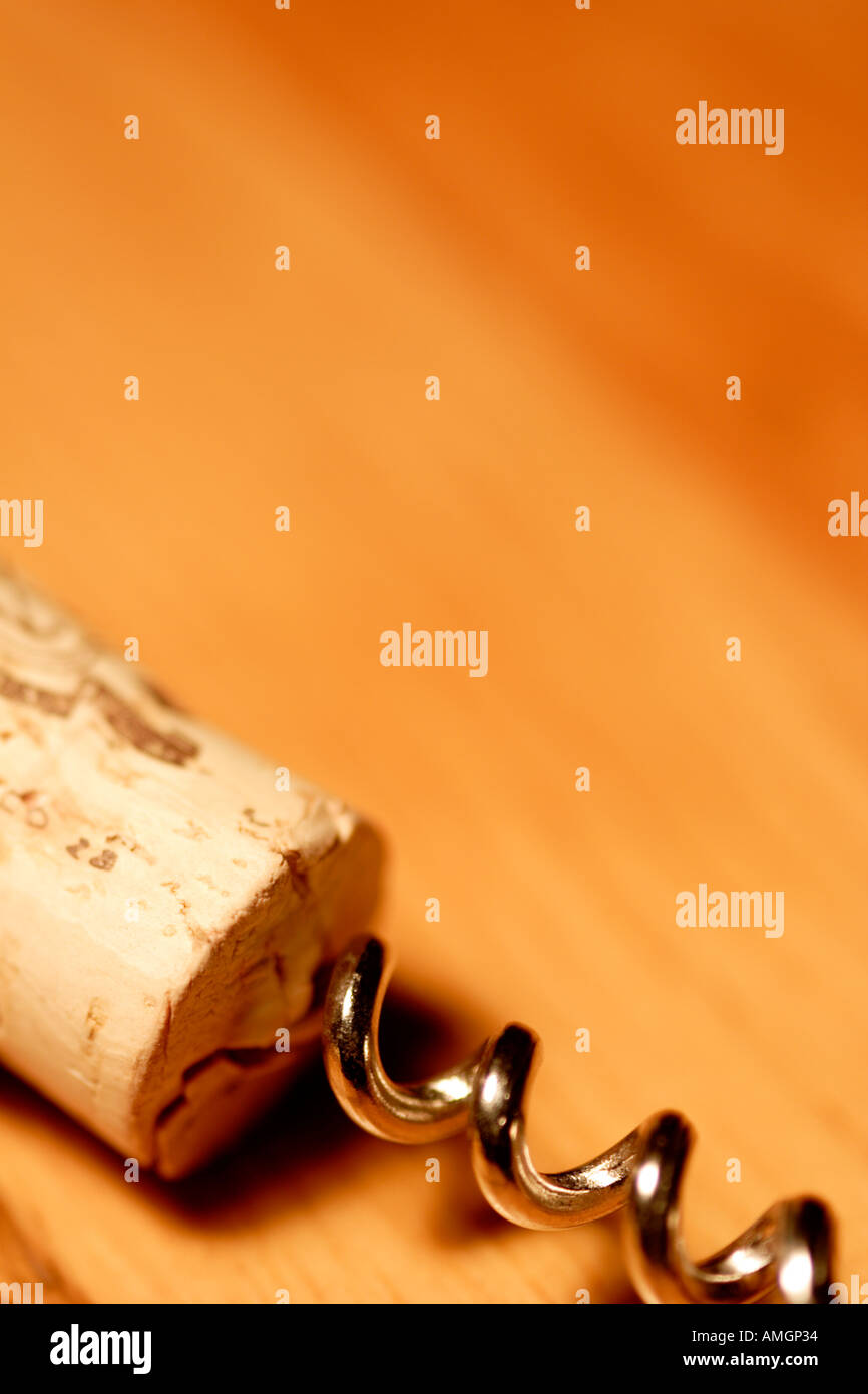 Vertical close up of cork and end of corkscrew Stock Photo - Alamy