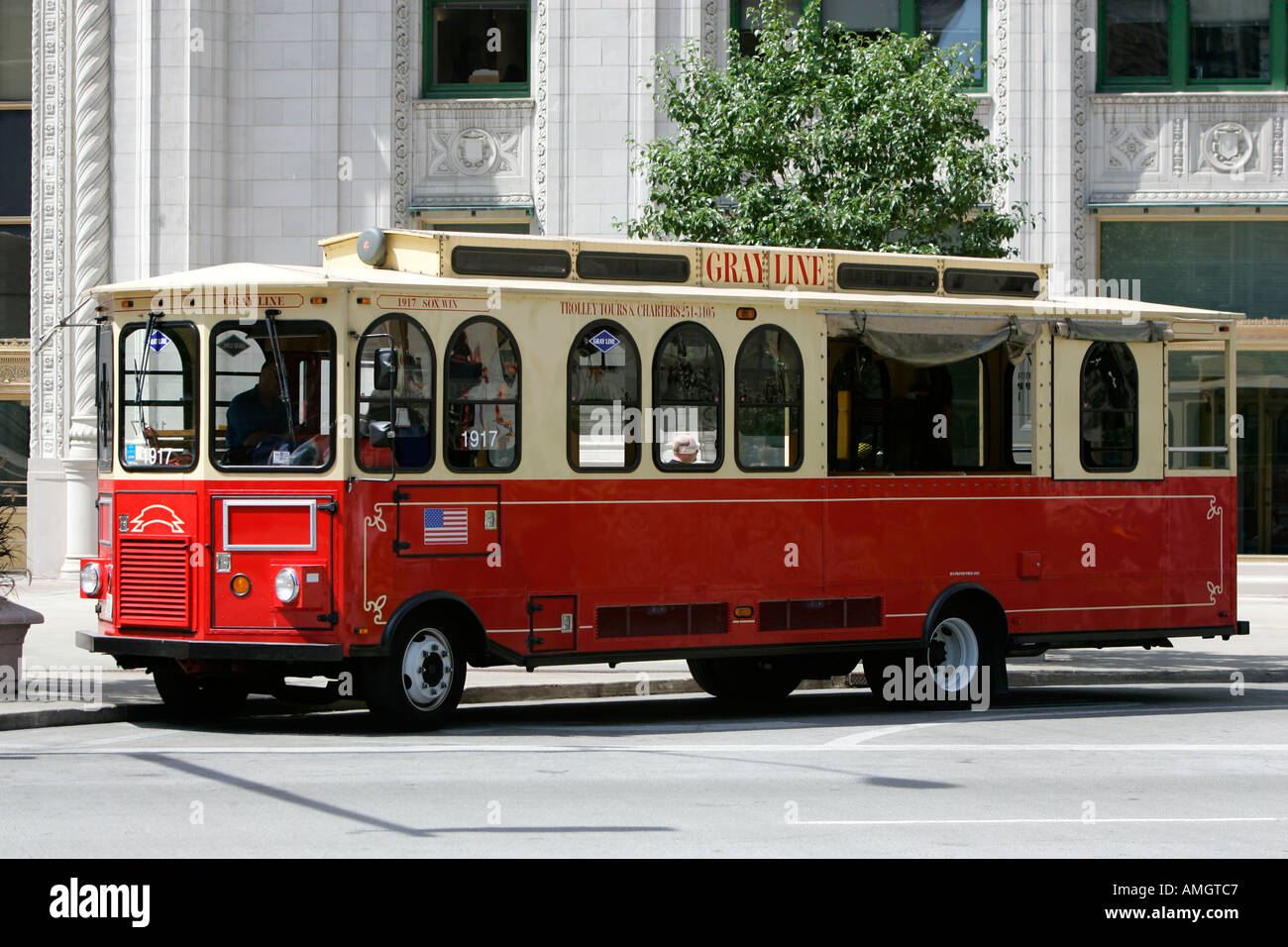 Grey Line trolley bus Michigan Avenue Chicago Illinois USA Stock Photo ...