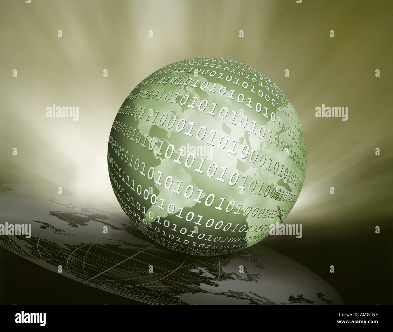 Globe with Binary Code on World Map Stock Photo - Alamy