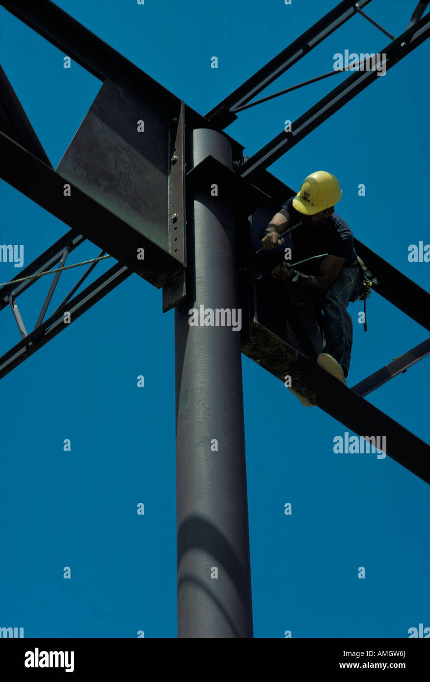 steel workers beams grid welding large warehouse construction girders ...