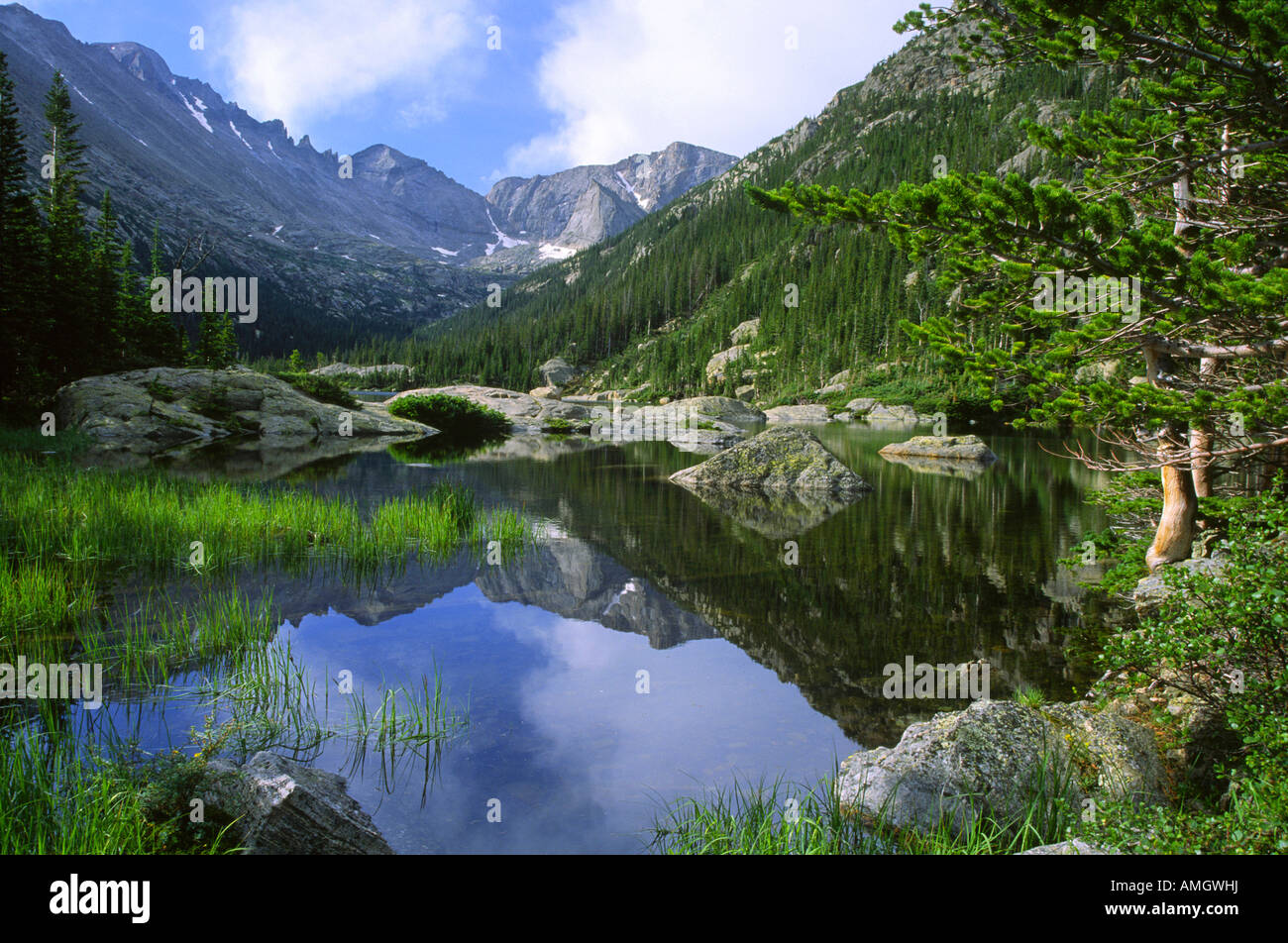 Alpine reflections in a lake high in Colorado Rocky Mountains Stock ...