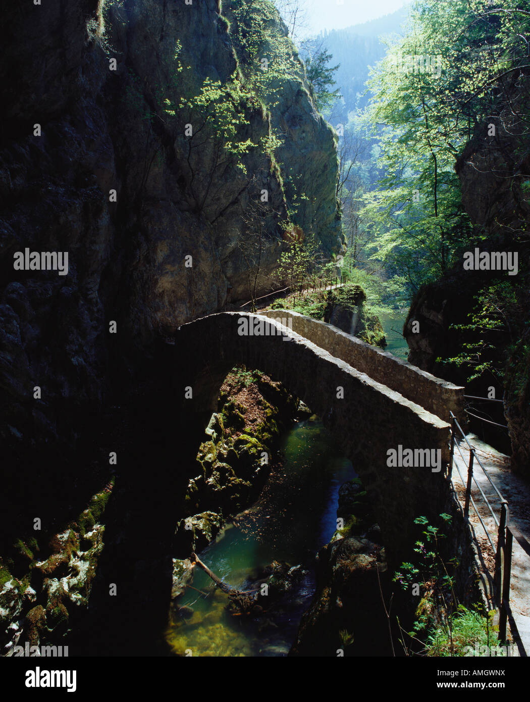 May 98 Areuseschlucht Steinbrucke Bridge over brook in valley elevated ...