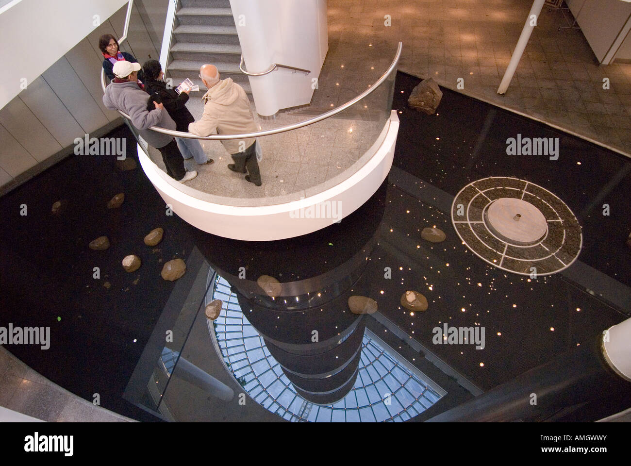 Interior of Perlan landmark building atop water tanks with natural hot ...