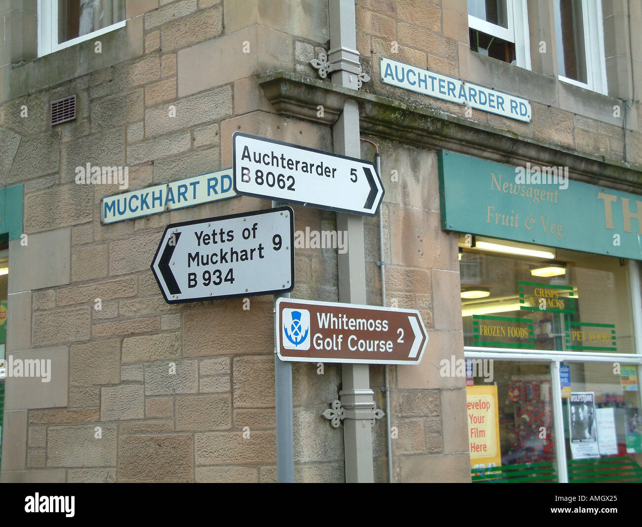 Signs in Dunning village Perthshire Scotland UK Stock Photo - Alamy