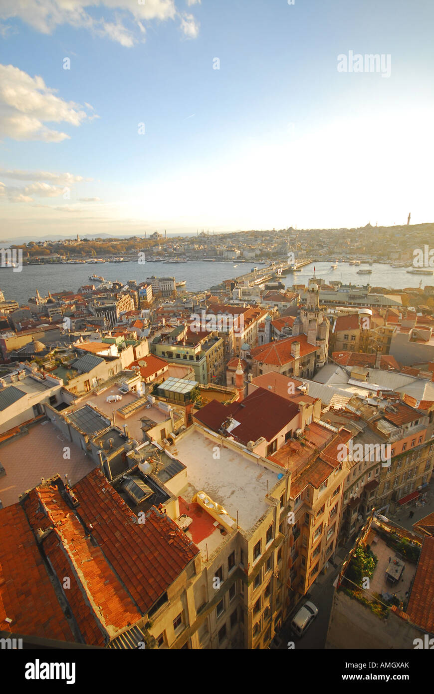 ISTANBUL Panoramic evening view from the Galata Tower over Beyoglu ...