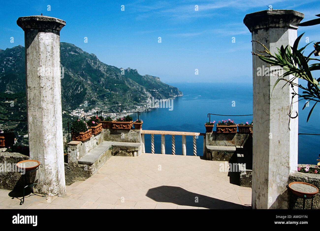 View from garden terrace, Villa Rufolo, Ravello, Amalfi Coast, Campania ...