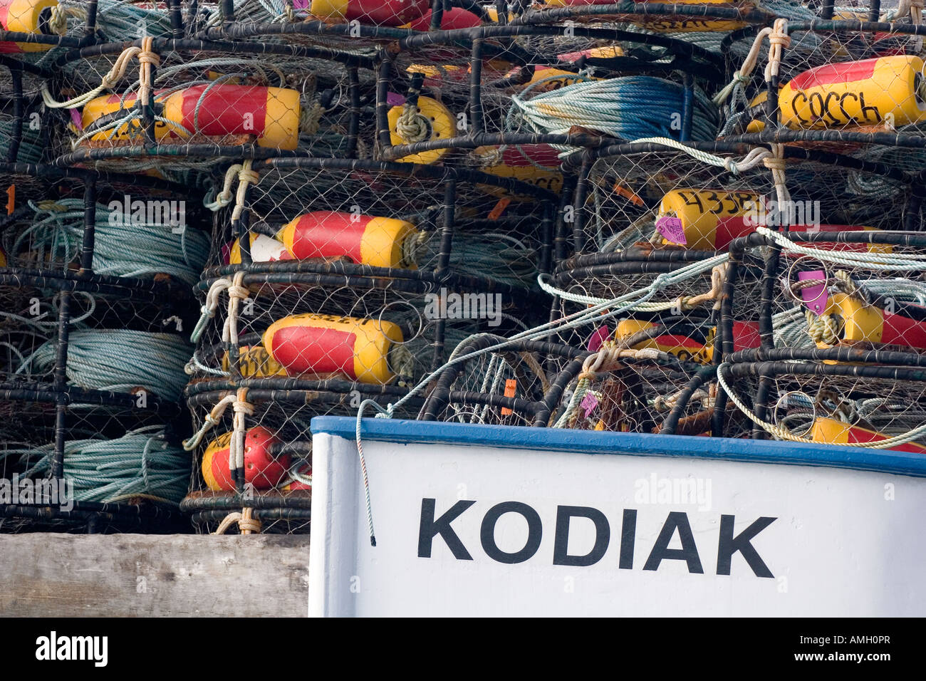 Commercial fishing boat loaded with crab pots in Newport Oregon Stock ...
