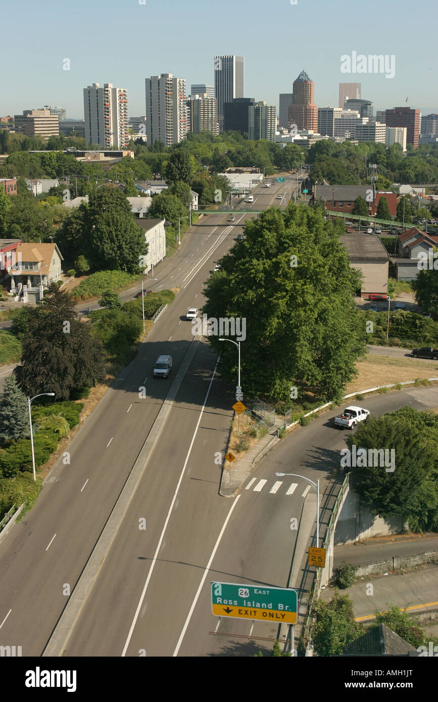 Traffic on interstate 5 south of downtown Portland Oregon Stock Photo ...