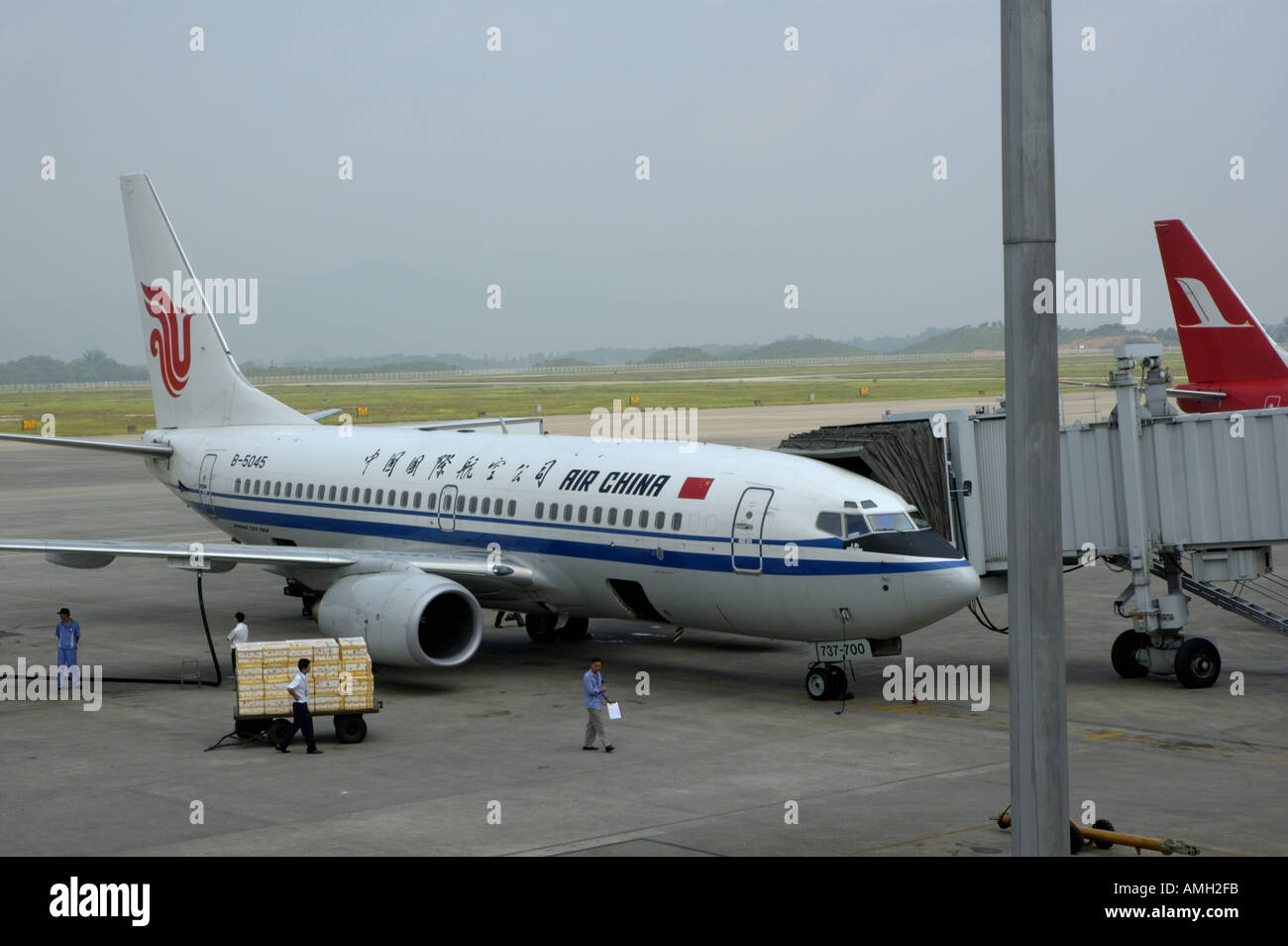 China Guangxi Guilin Airport An Aircraft From Air China Being Prepared ...