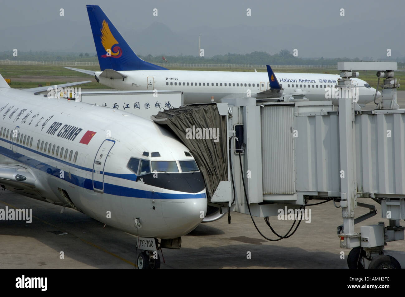 Aeroplane being prepared for takeoff at Guilin Liangjiang International ...