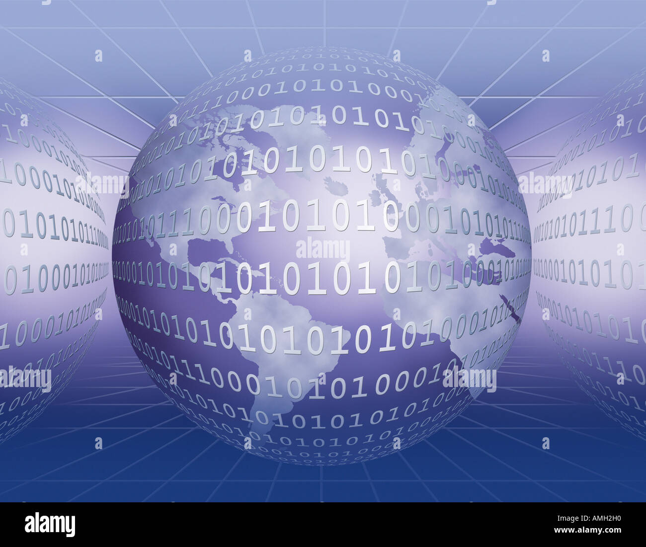 Globe and Spheres of Binary Code In Grid Landscape, Atlantic Ocean ...