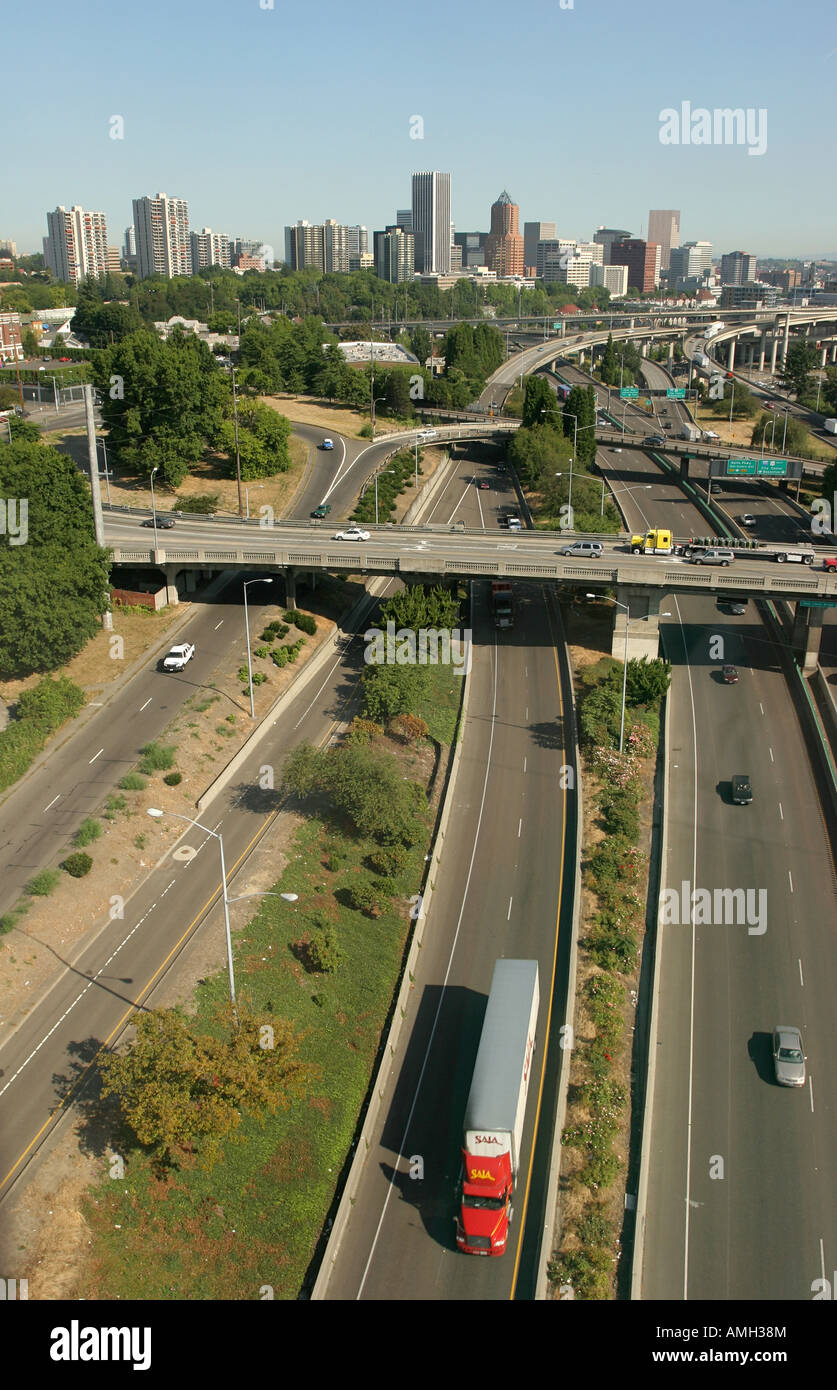 Traffic on interstate 5 south of downtown Portland Oregon Stock Photo ...