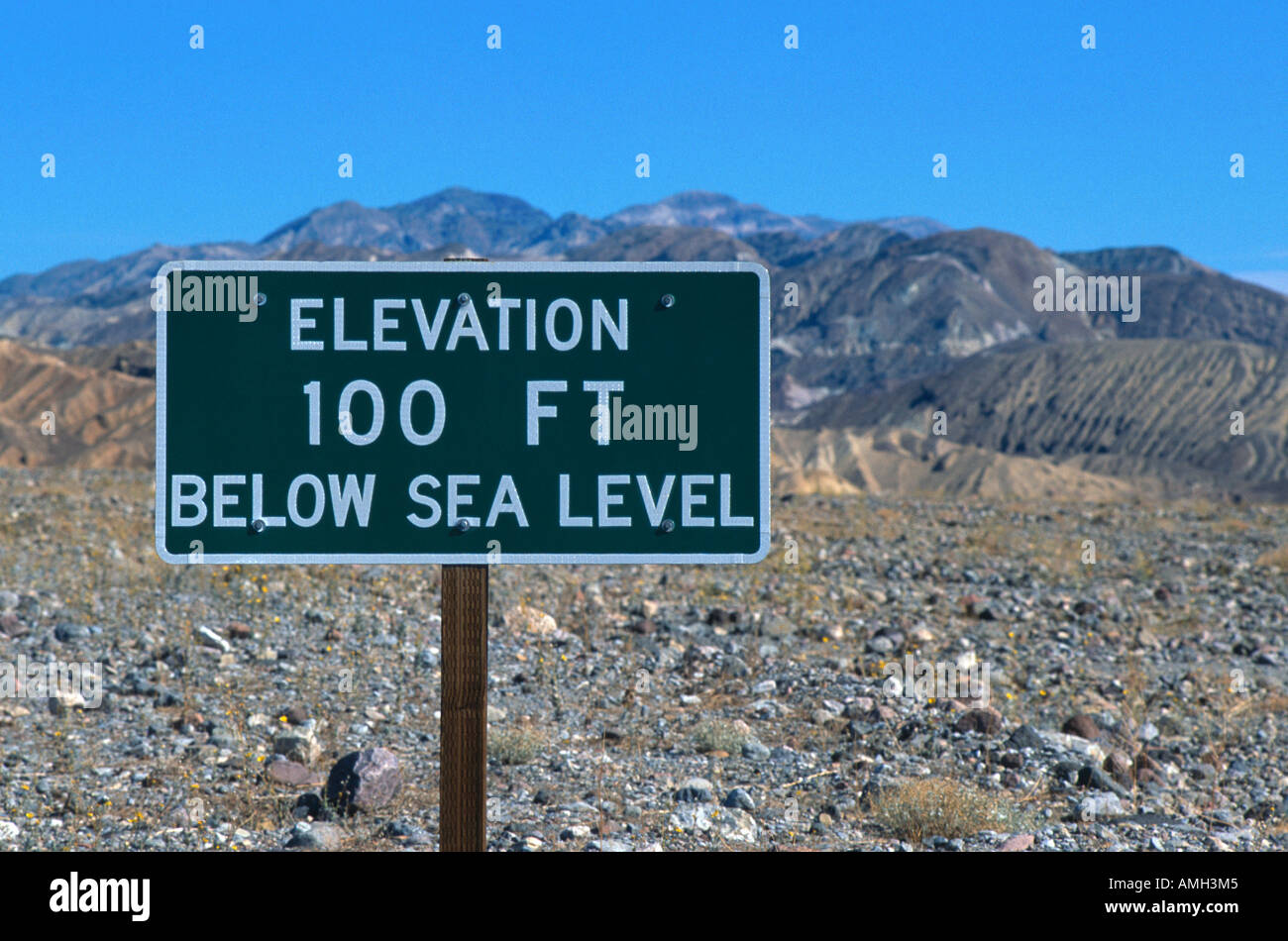 Elevation sign in Death Valley National Park CA USA Stock Photo - Alamy