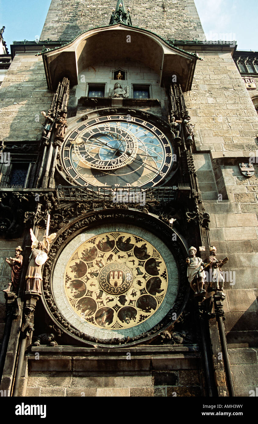 Astronomical clock, also known as Prague Orloj, on town hall tower ...