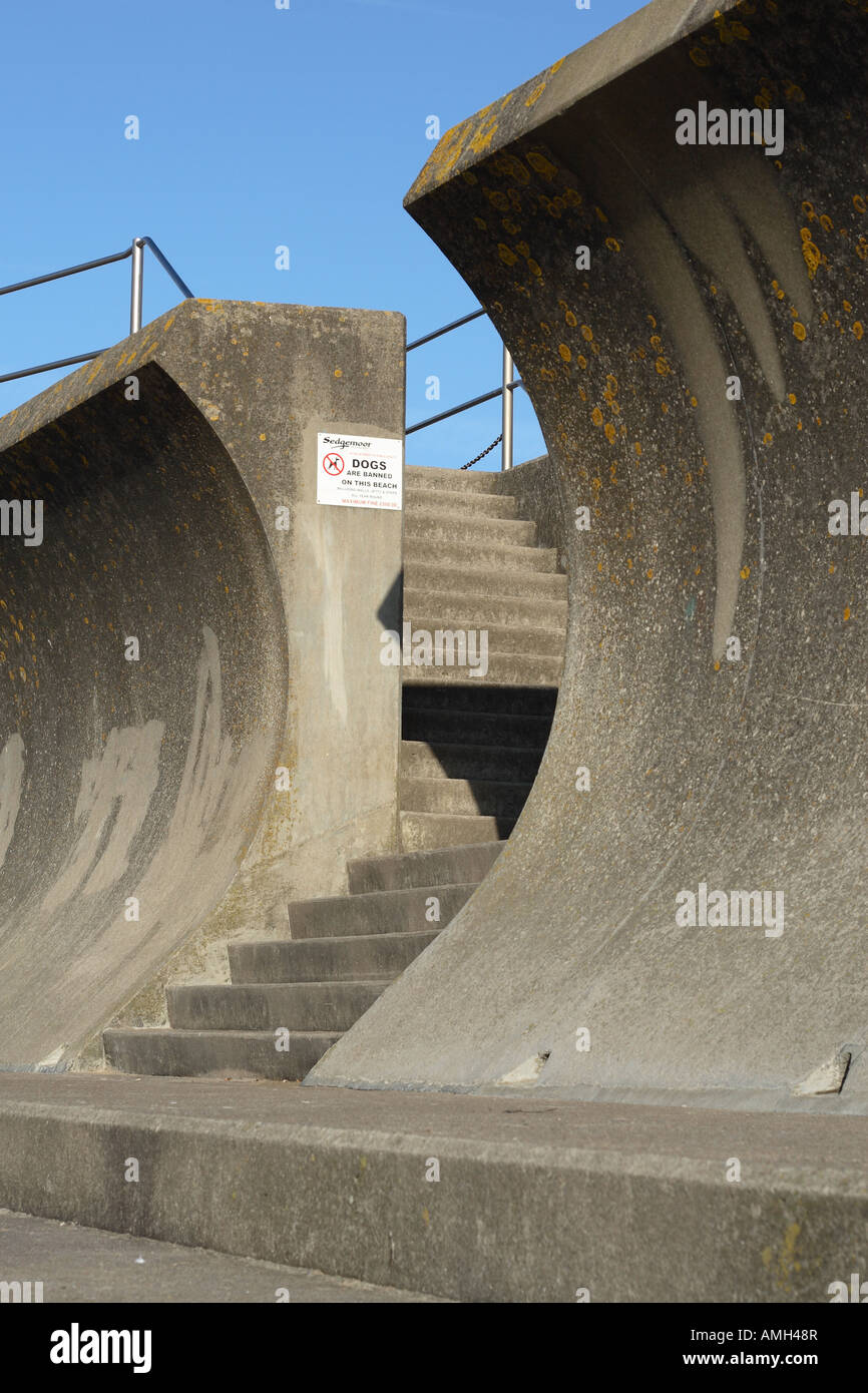 Burnham on Sea Somerset large concrete sea wave wall coastal erosion ...