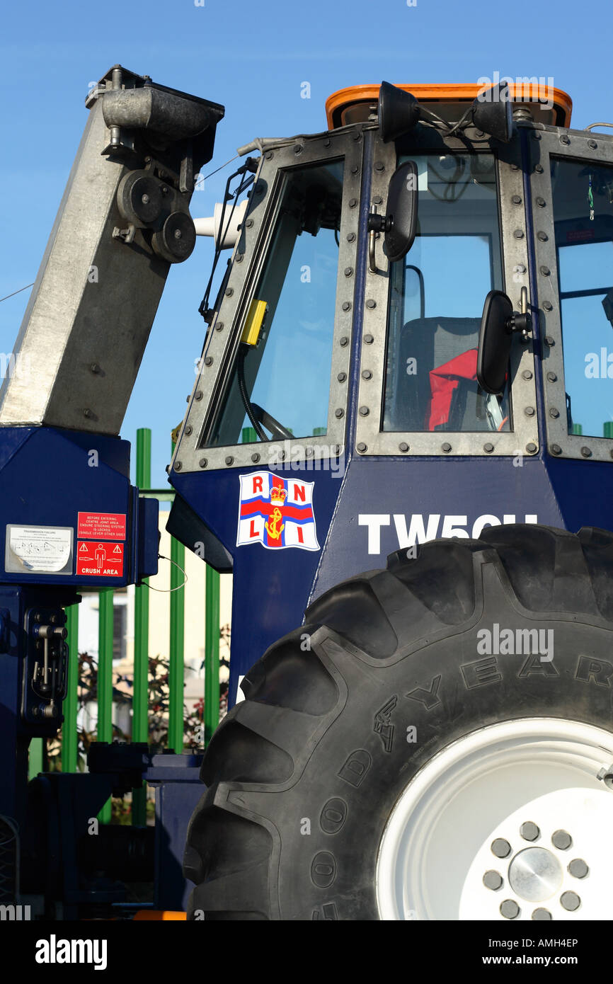 RNLI rescue service submersible M3 tractor Stock Photo - Alamy
