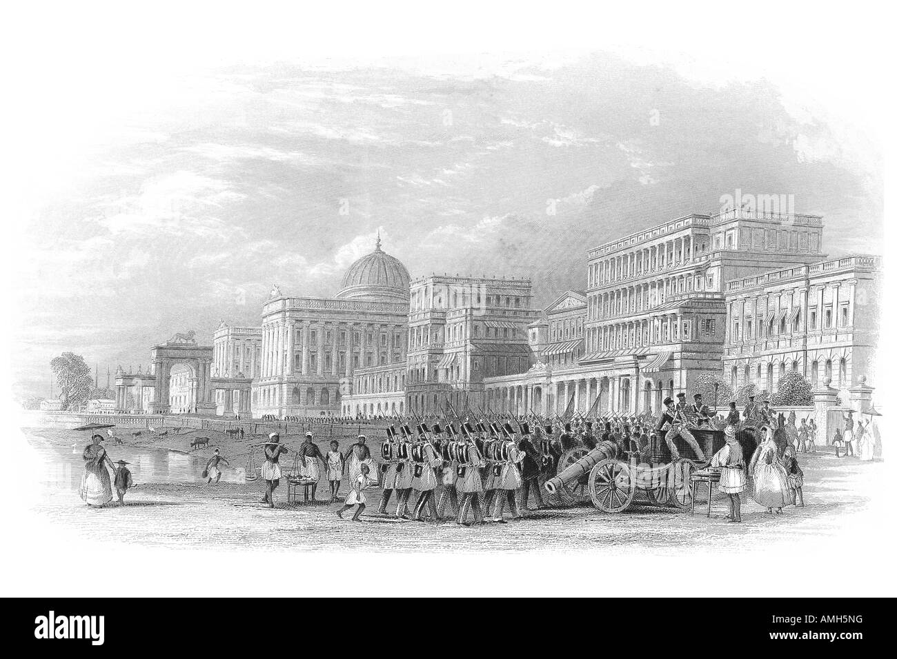 Esplanade Calcutta India 1860 British troop cannon Raj parading ...