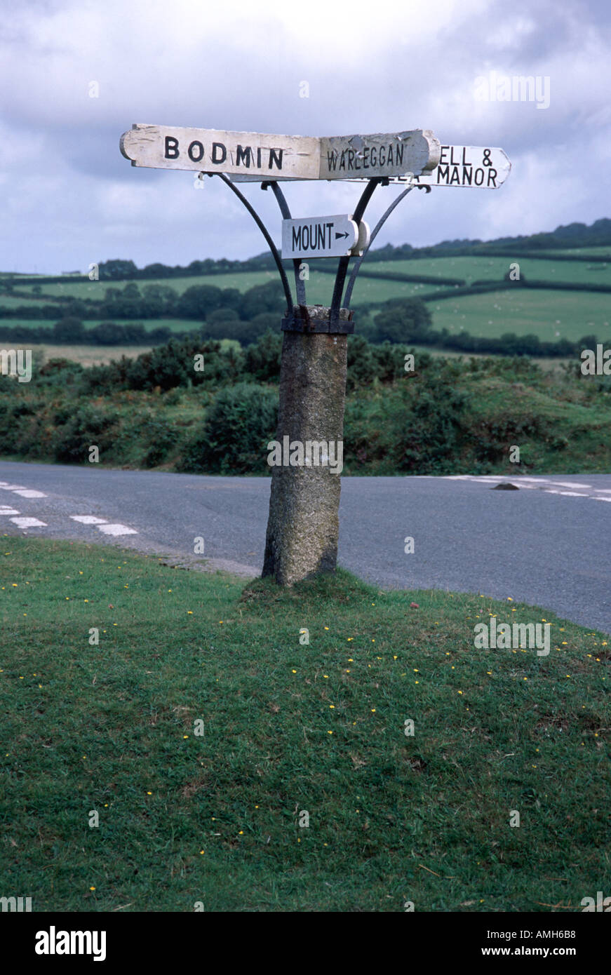 Old road sign to Bodmin in Cornwall Stock Photo - Alamy
