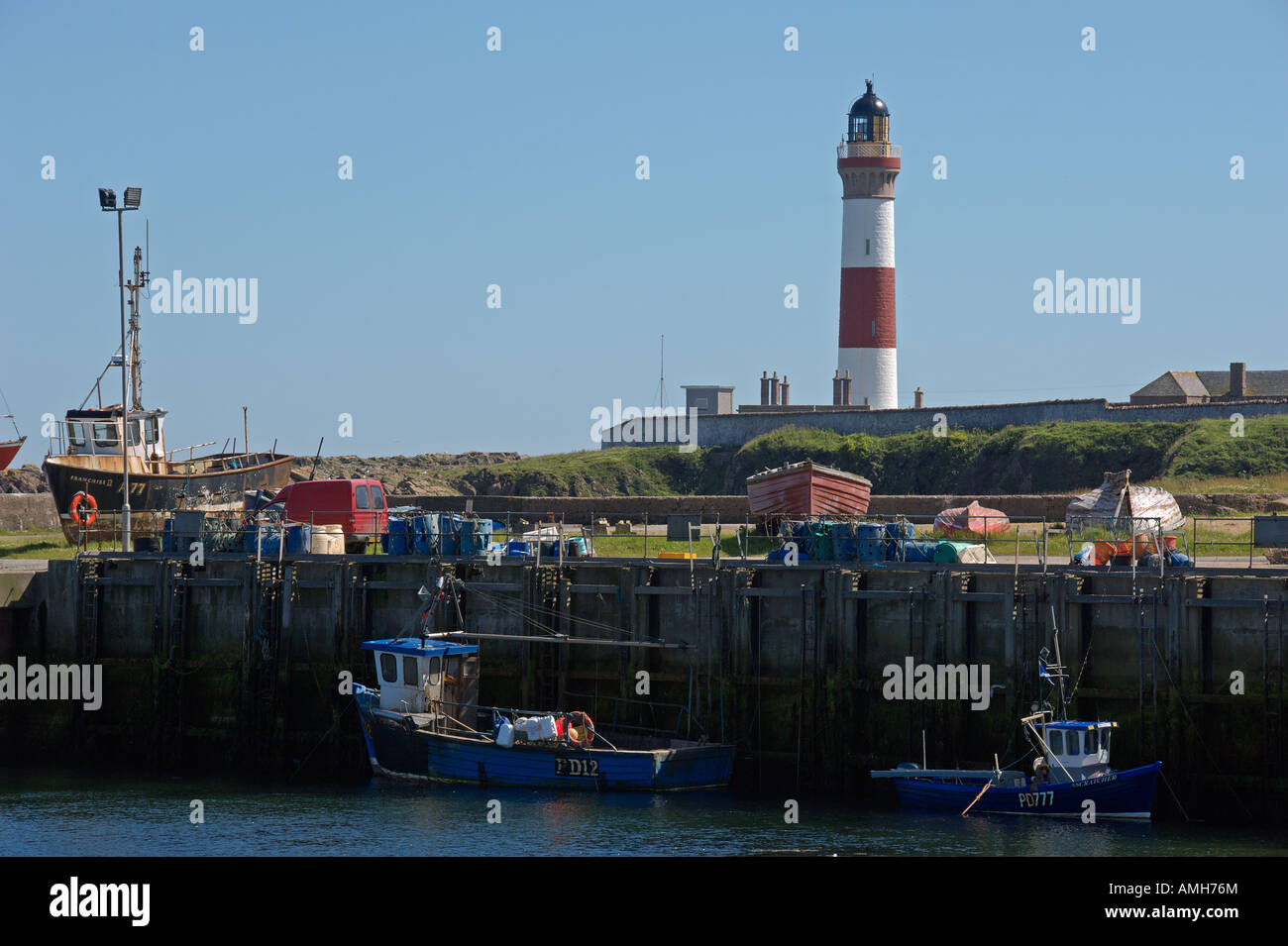 Buchan Ness Boddam harbour and lighthouse near Peterhead Aberdeenshire ...