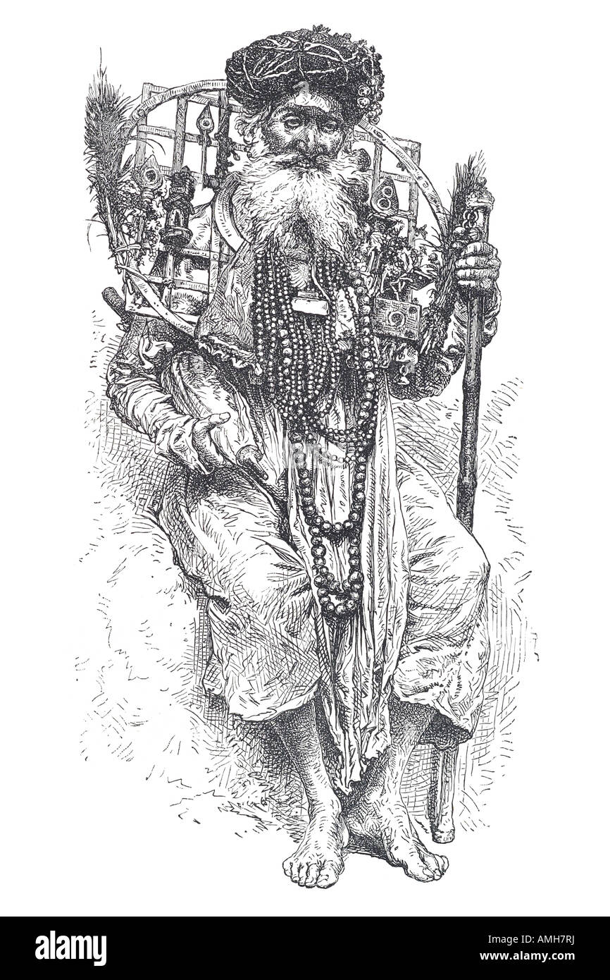 old hindoo hindu votary at hurdwar India pilgrim religious regalia ...