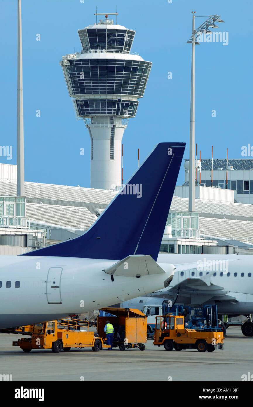 airport munich with a parking airplane Stock Photo - Alamy