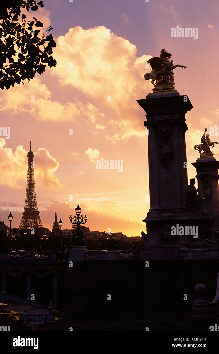Pont Alexandre III and Eiffel Tower at Sunset, Paris, France Stock ...