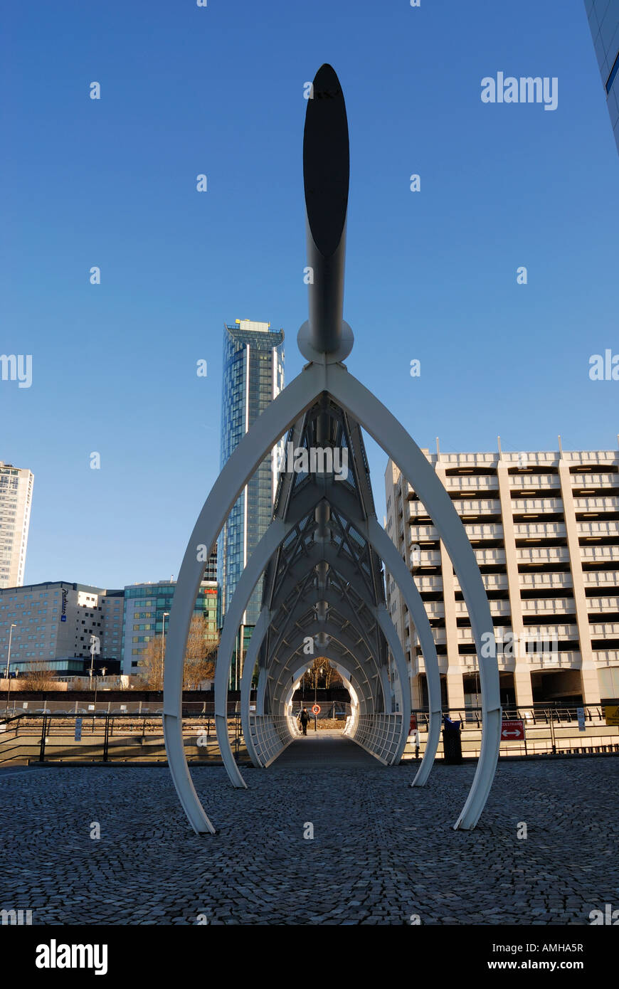 Whalebone shaped bridge crossing Princes dock on the Liverpool ...