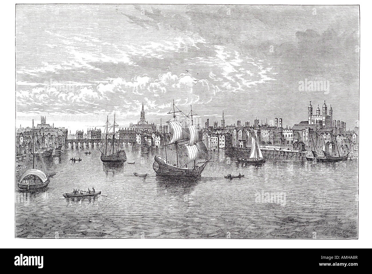 1550 south east river Thames sailing ship boat trade transport London ...