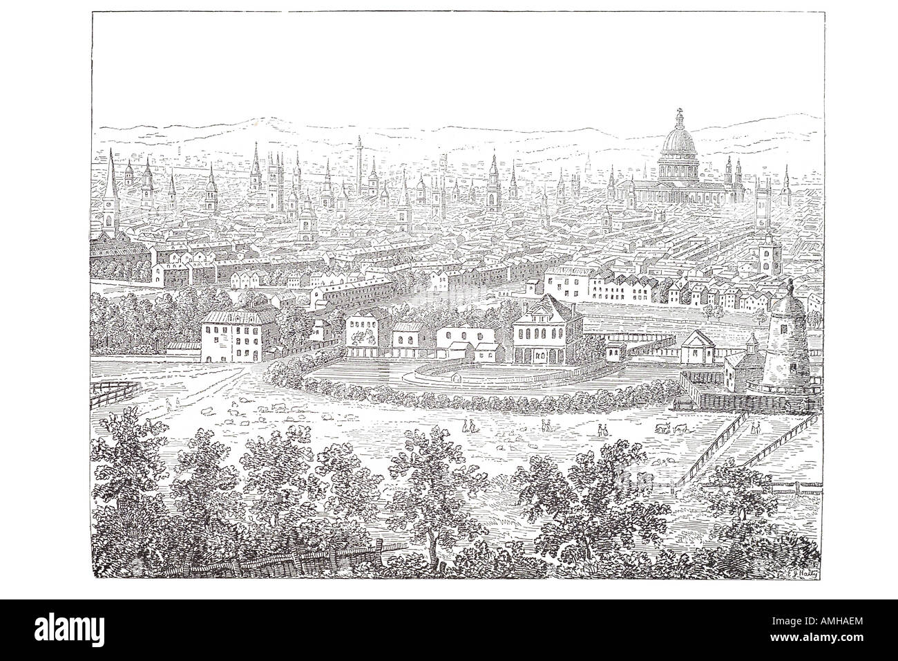 1753 london from clerkenwell elevated view hill metropolis London City ...