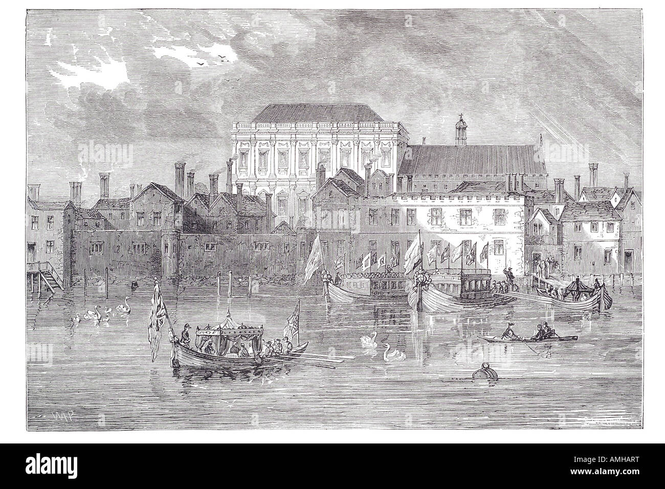 1797 old Whitehall palace river Thames lord mayor boat barge civic ...