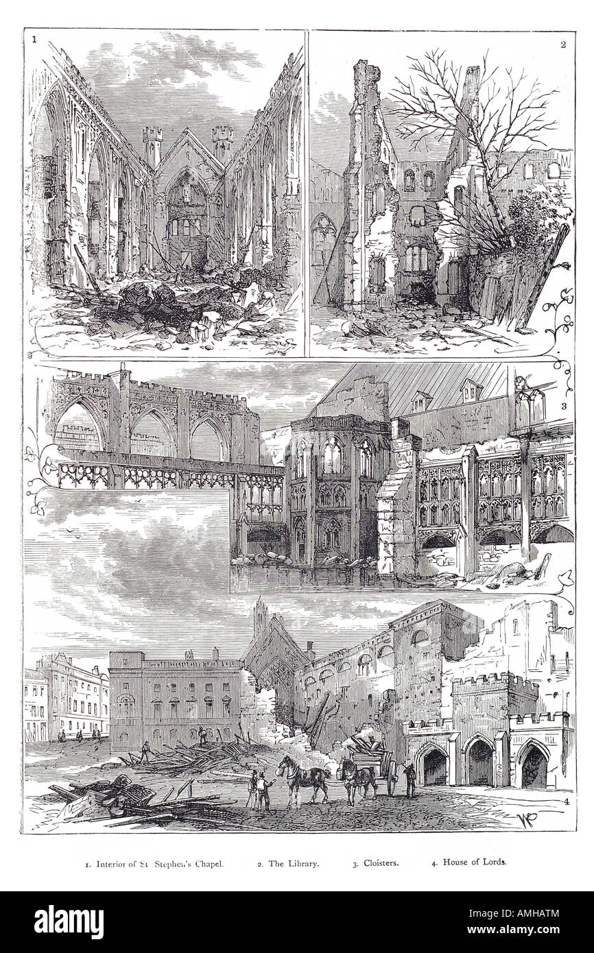 1834 ruin house parliament saint Stephen chapel library cloister lord ...