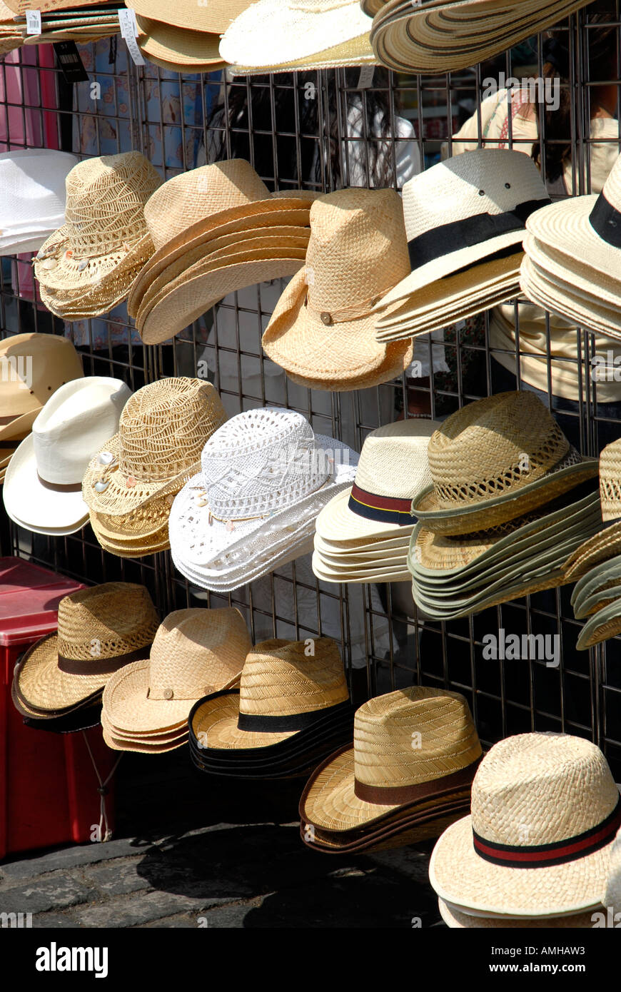 Hats on a Strutton Ground street market stall Victoria London Stock ...