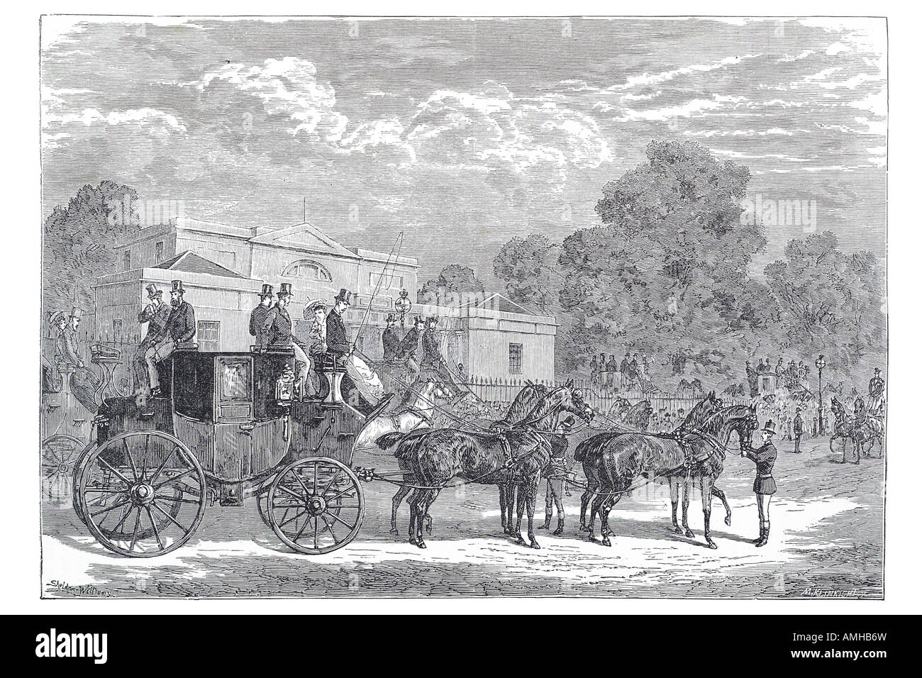 1870 meet four in hand club horse carriage coach groom livery ride ...
