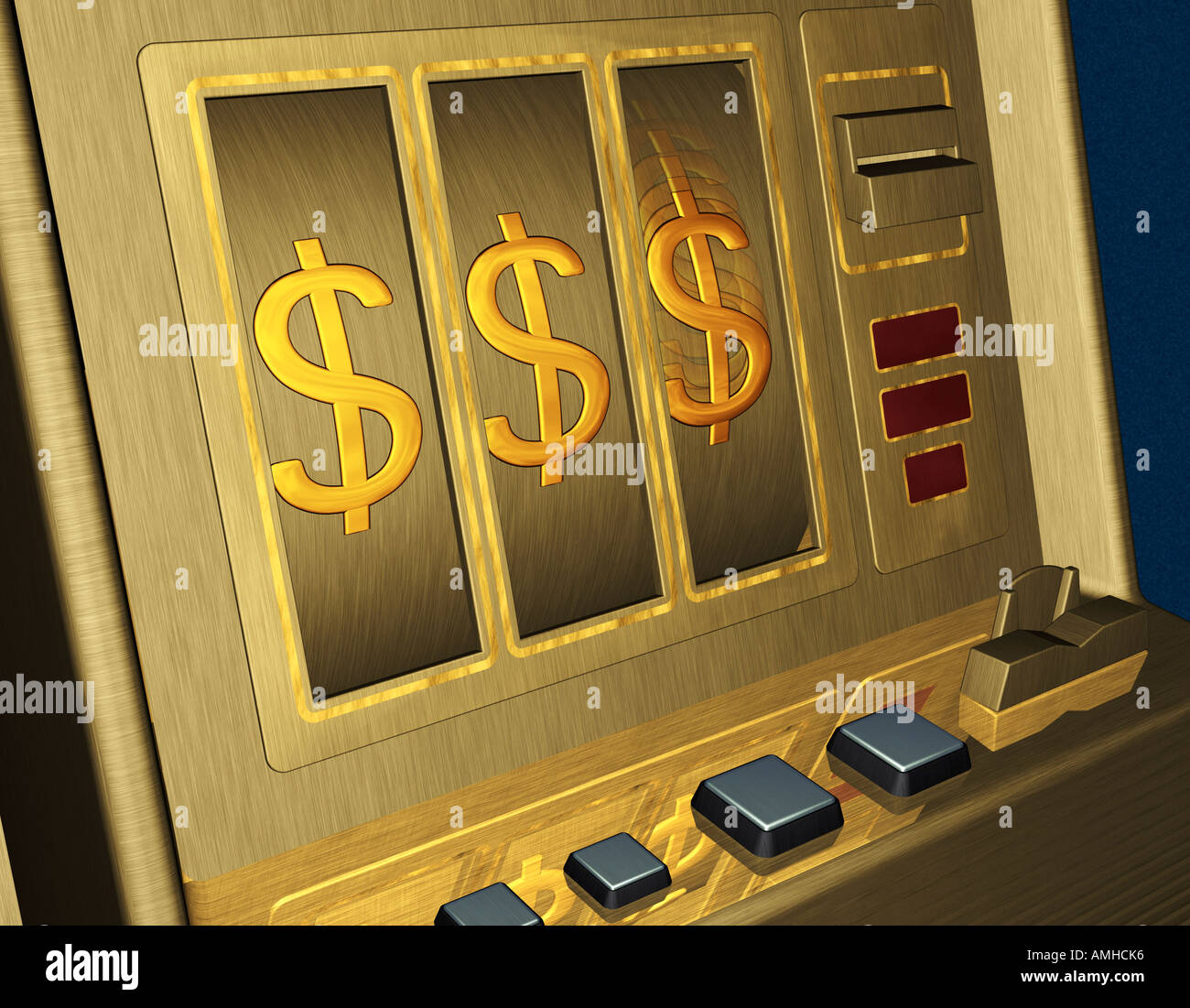 Close-Up of Gold Slot Machine With Row of Dollar Signs Stock Photo - Alamy