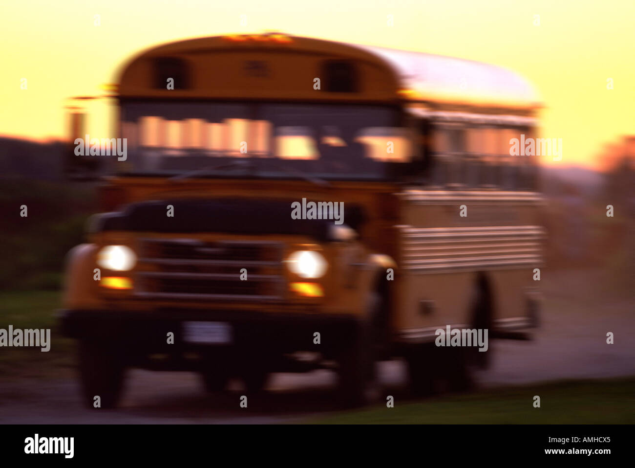 School Bus at Sunset Stock Photo - Alamy