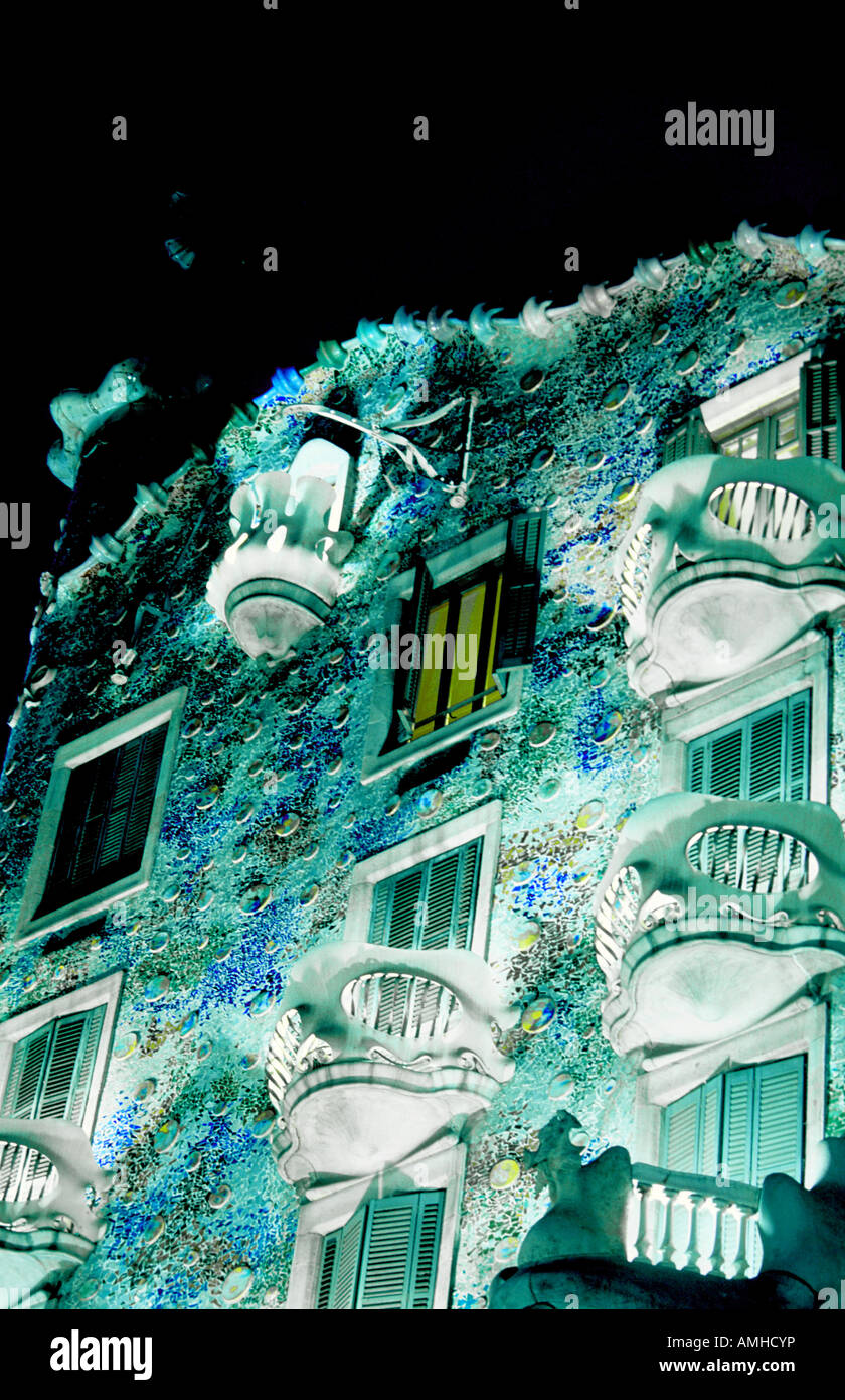 facade of the casa batllo by antoni gaudi night Stock Photo - Alamy