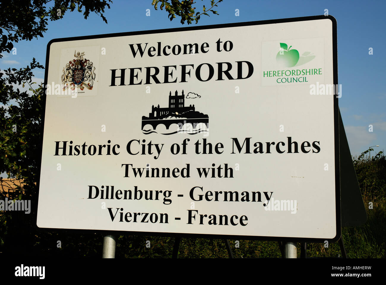 Hereford boundary sign Stock Photo - Alamy