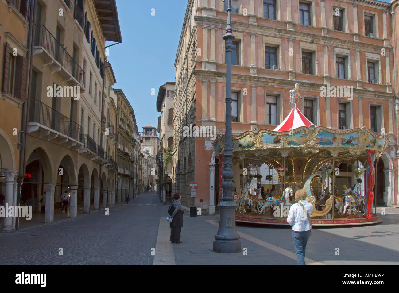 Treviso Piazzo dei Signori carousel ancient arches in old town Veneto ...