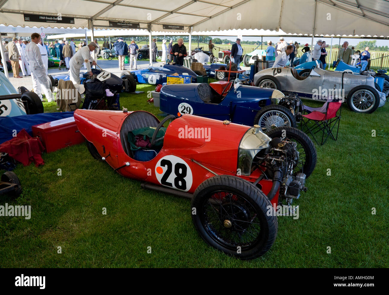 The Brooklands Trophy paddock area including Morgan Aero and MG Q-type ...