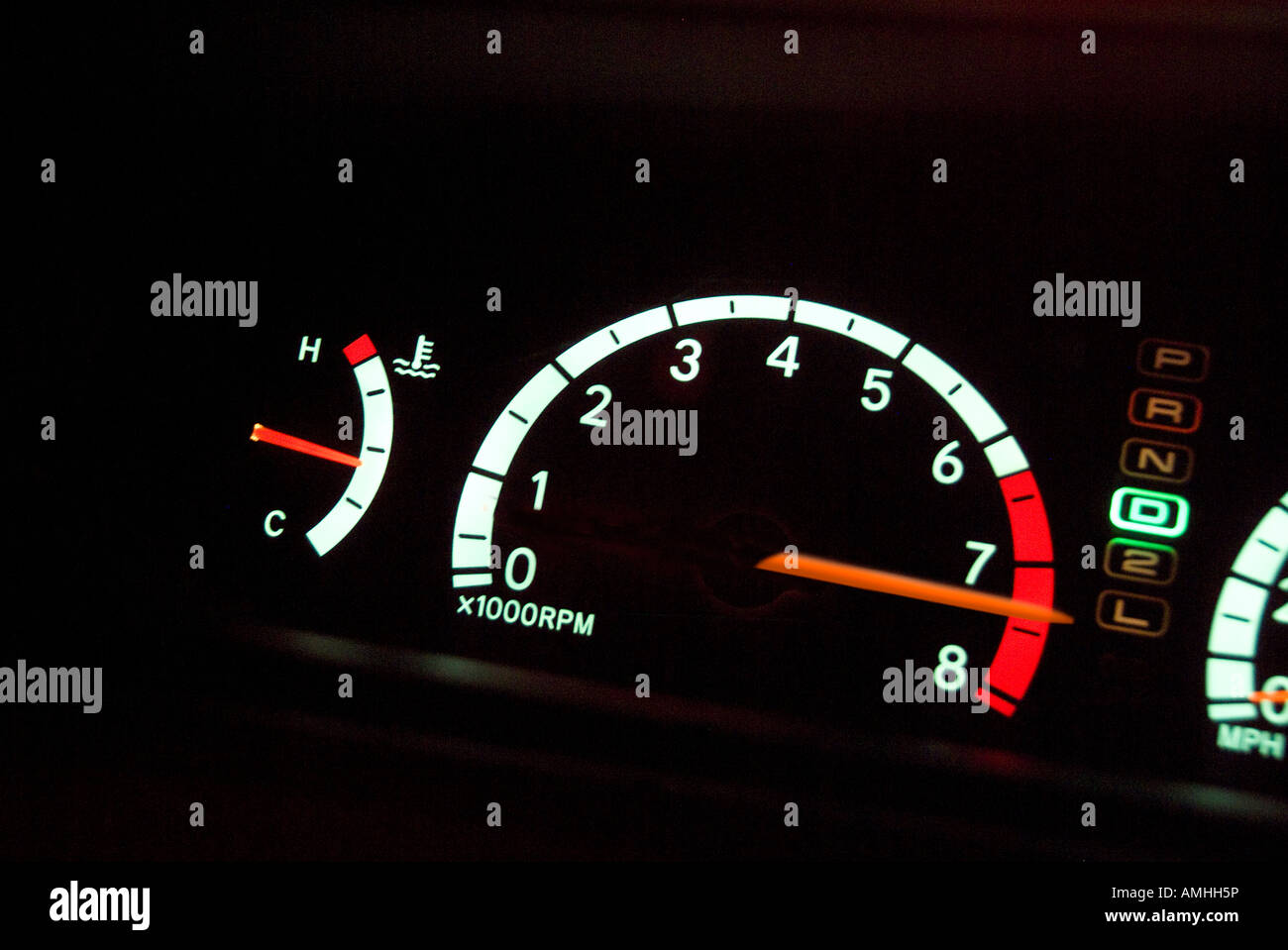 Instrument controls in speeding race car Stock Photo - Alamy