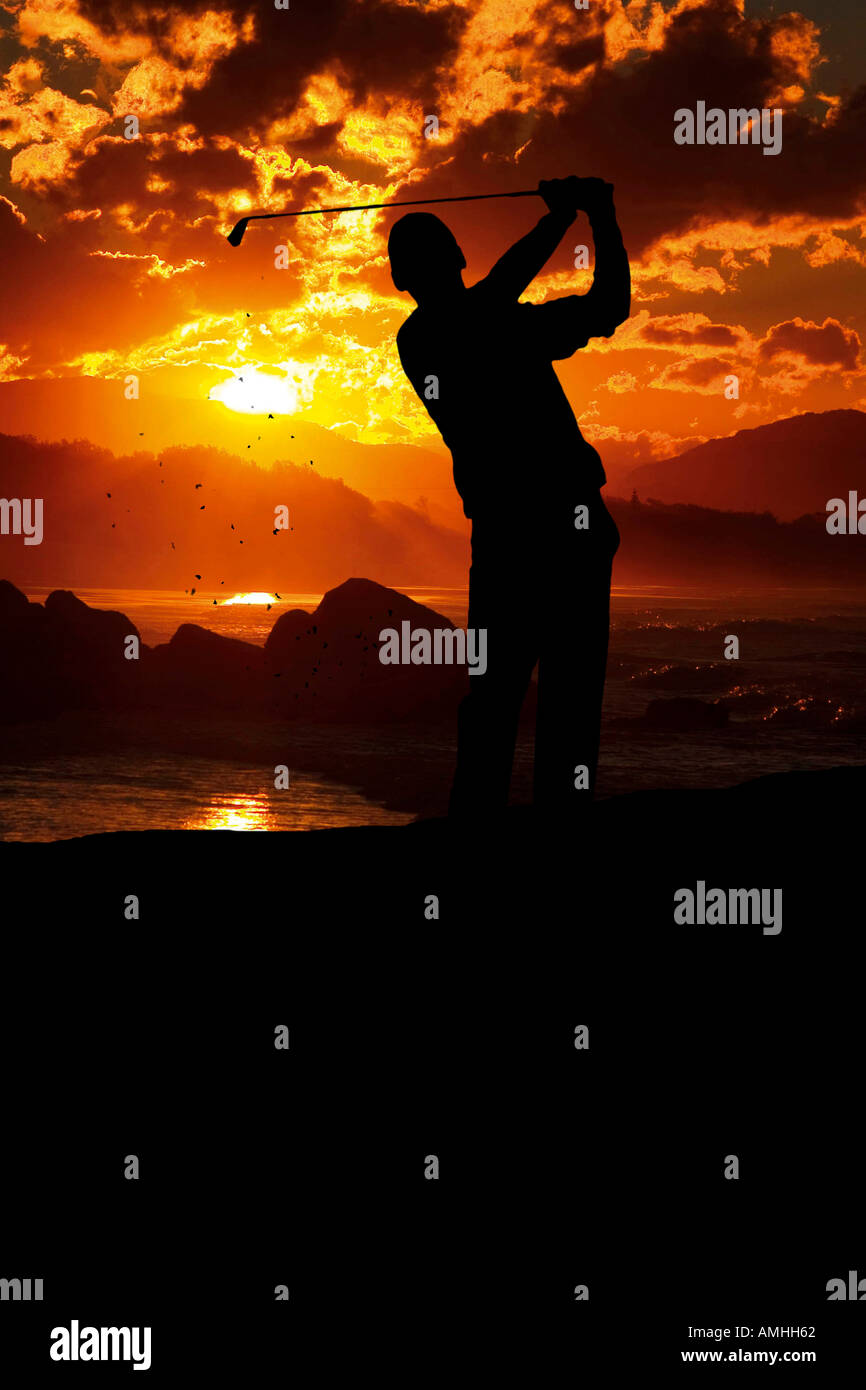 Golfer at a glowing sunset Stock Photo - Alamy