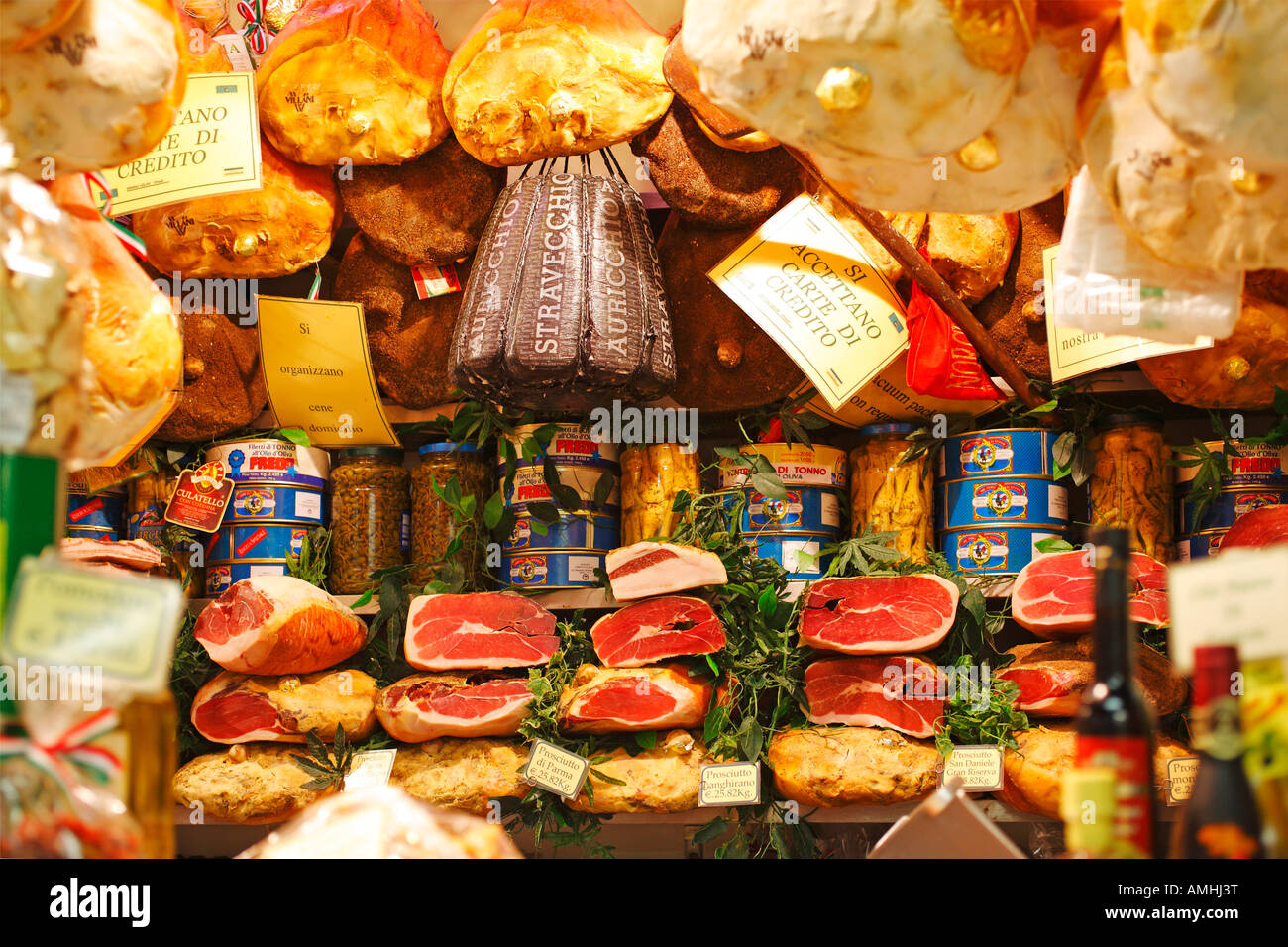 Display of Typical Tuscan products, Central Market, Florence, Italy ...