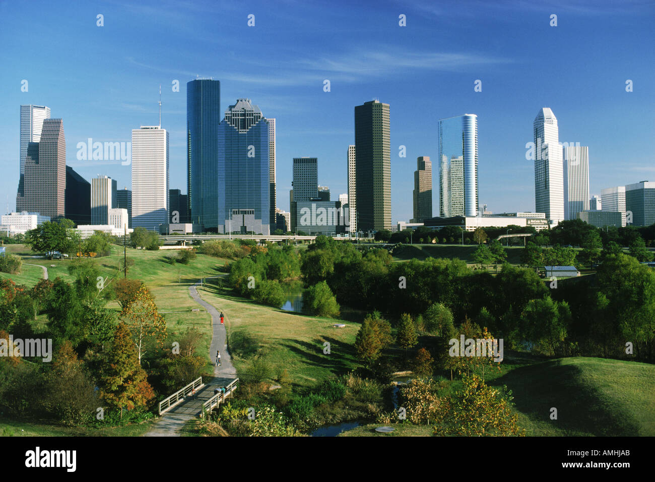 Houston city center from above Allen Park in Texas Stock Photo - Alamy