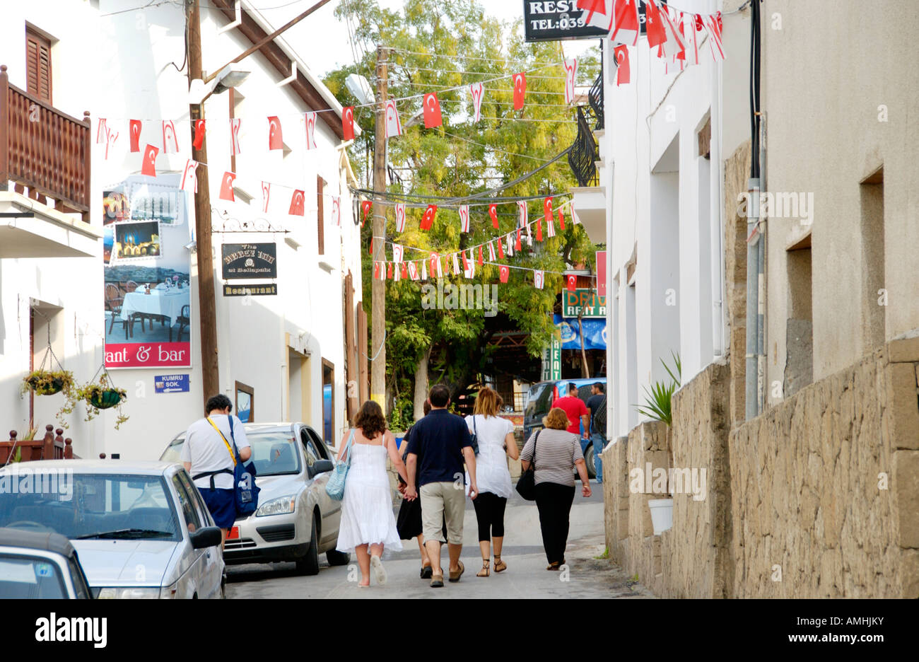 Street scene in Bellapais village on the Mediterranean island of Cyprus ...