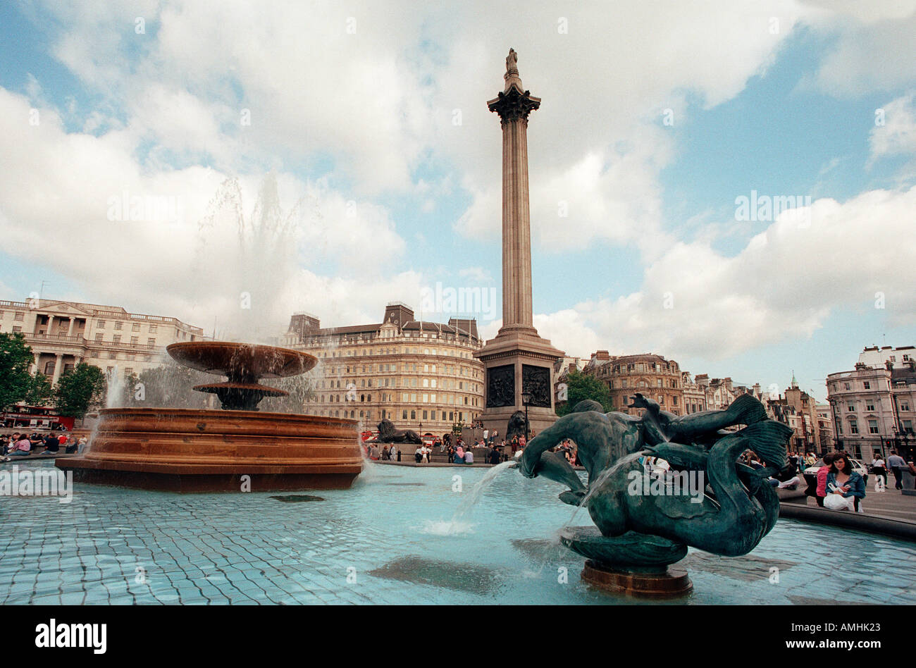 Fountains around Nelsons Column Trafalgar Square London Stock Photo - Alamy