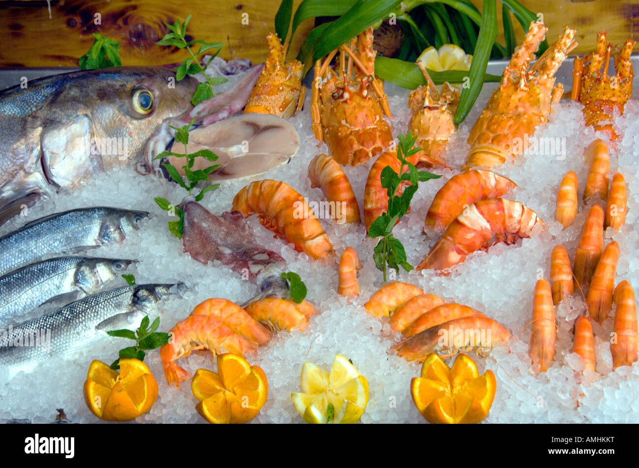 Fresh seafood display at the Taverna Mouragio Maria in Rethymno Crete ...