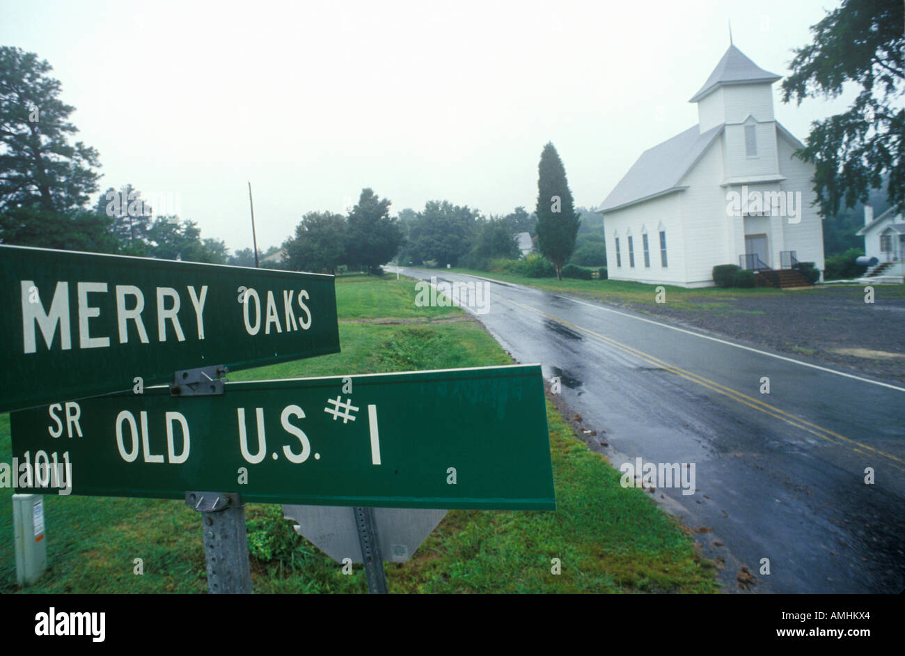 Route 1 in rain with church in background VA Stock Photo - Alamy