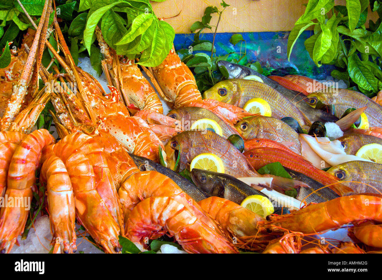 Fresh seafood display at the Taverna Mouragio Maria in Rethymno Crete ...