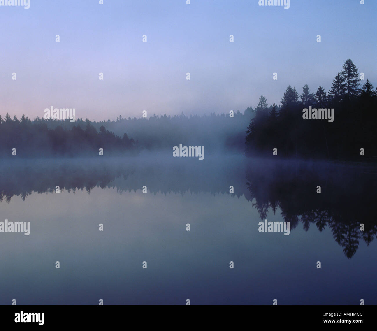 Mist forming over lake Stock Photo - Alamy