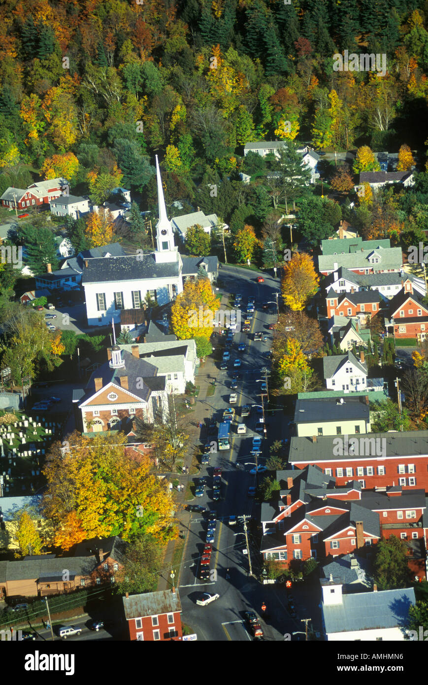 Aerial view of Stowe VT in Autumn on Scenic Route 100 Stock Photo - Alamy